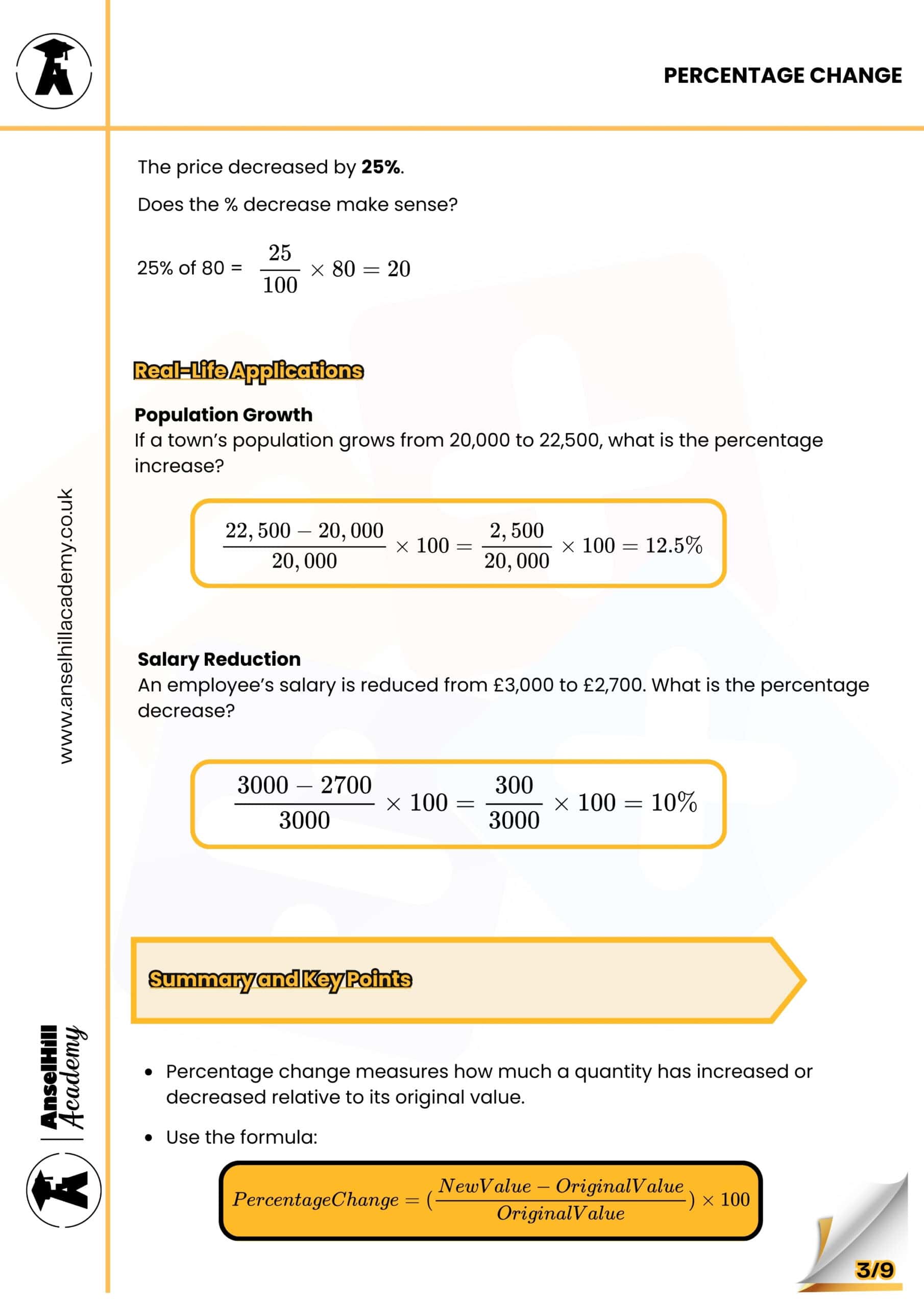 Percentage Change – Anselhill Academy Resources