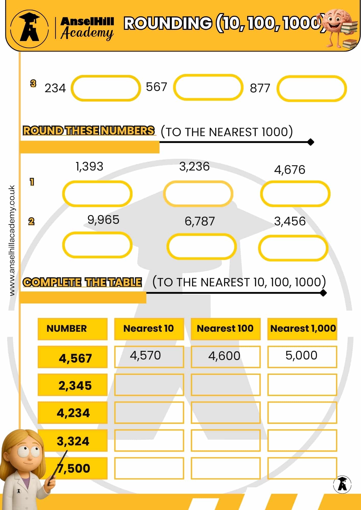 Rounding to the Nearest 10, 100, and 1,000 – Anselhill Academy Resources