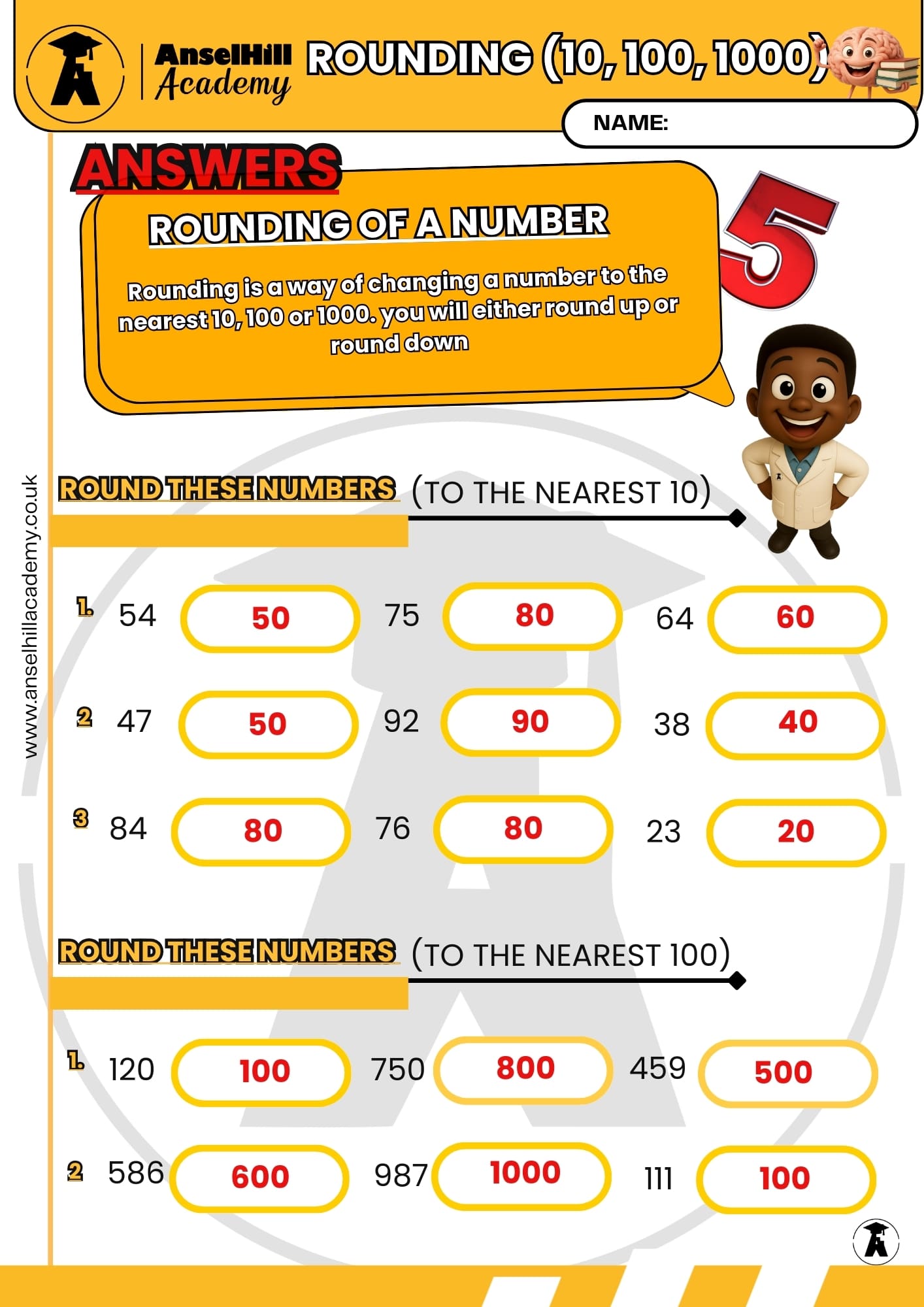 Rounding to the Nearest 10, 100, and 1,000 – Anselhill Academy Resources