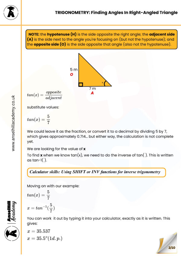 Trigonometry: Finding Angles in Right-Angled Triangles – Anselhill ...