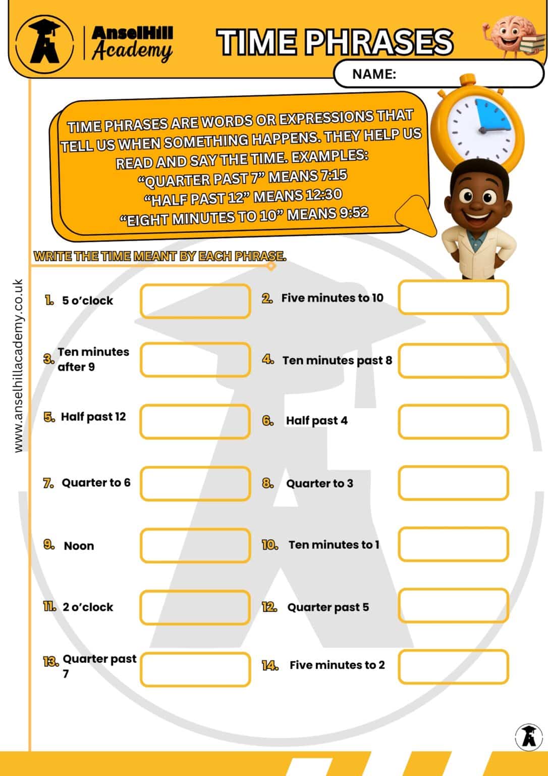 Time Phrases – Anselhill Academy Resources