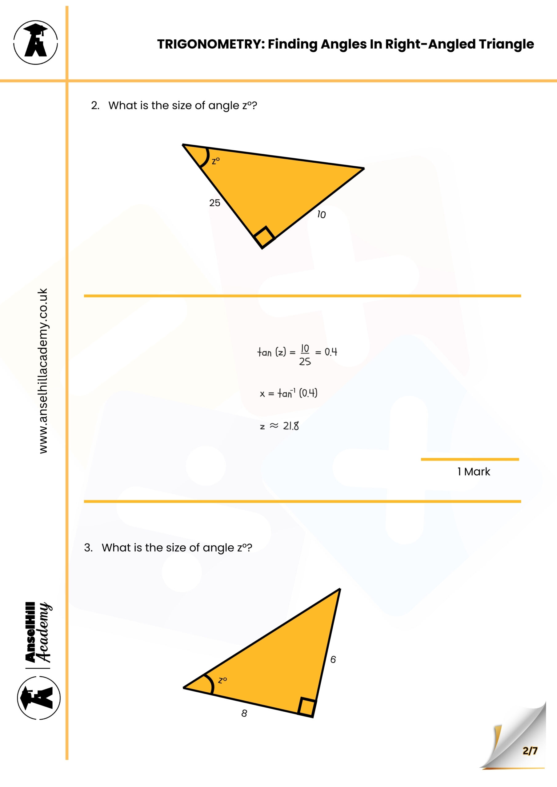 Trigonometry: Finding Angles in Right-Angled Triangles – Anselhill ...