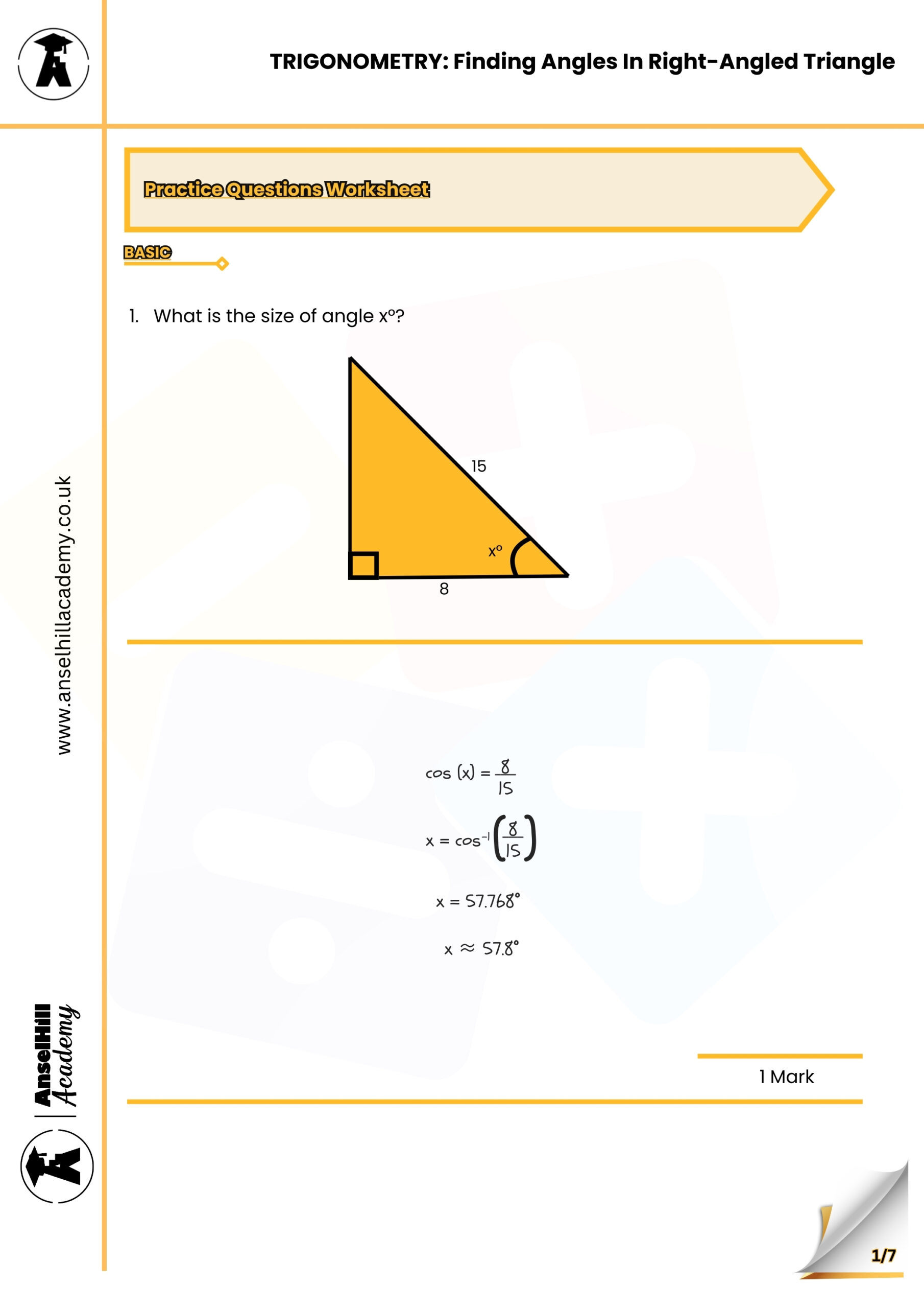 Trigonometry: Finding Angles in Right-Angled Triangles – Anselhill ...