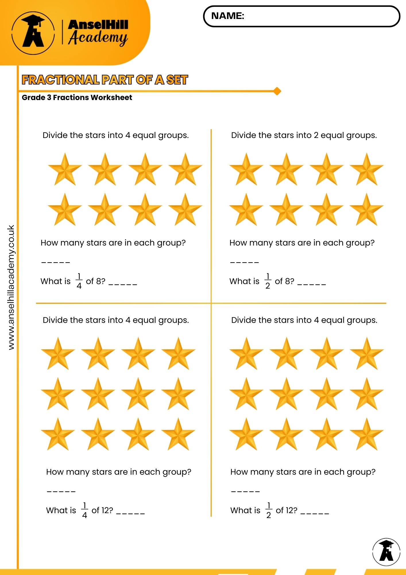 Fractional Part of a Set – Grade 3 Fractions – Anselhill Academy Resources