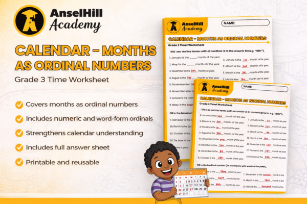 Calendar – Months as Ordinal Numbers – Anselhill Academy Resources