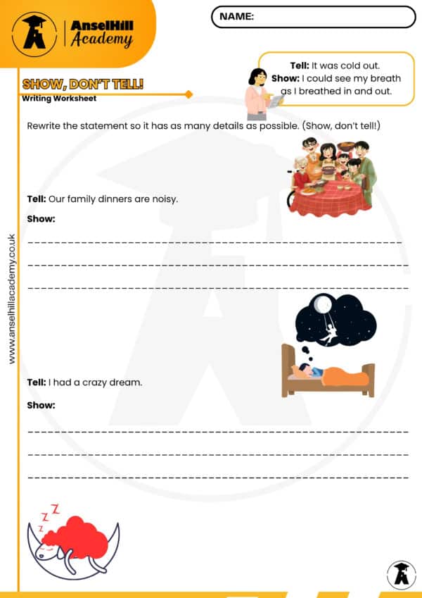 Show, Don’t Tell! Descriptive Writing Worksheet & Answer – Anselhill ...