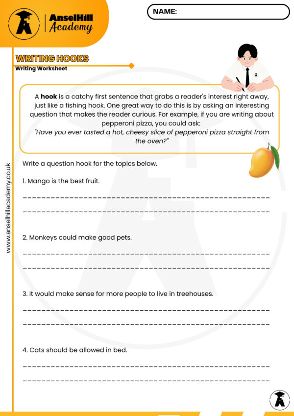 Writing Hooks: Question Hook Practice Worksheet & Answer Key ...