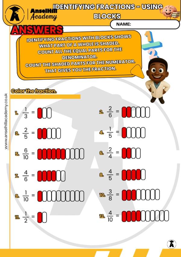 Identifying Fractions Using Blocks – Anselhill Academy Resources